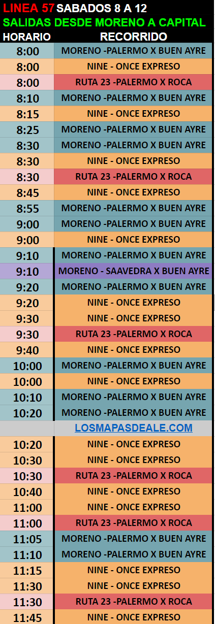 Línea 57 Moreno: Guía Completa de horarios de todos los ramales que ...