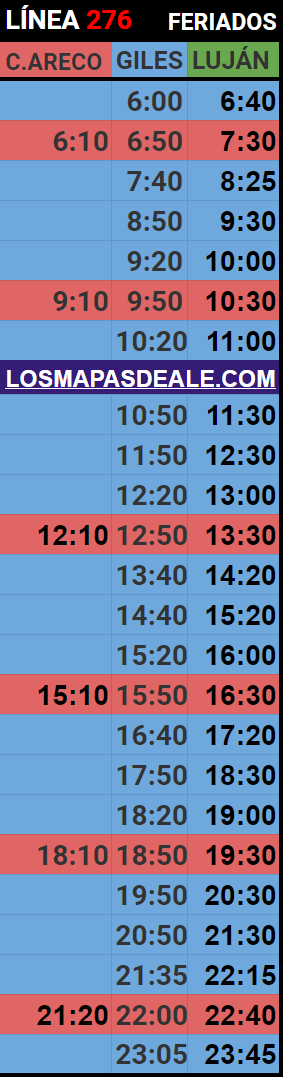 Línea 276 Luján - Giles - Carmen de Areco. Horarios 2024 y Recorrido. — Los Mapas de Ale