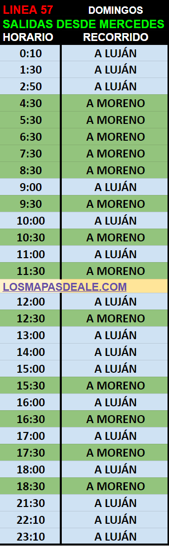 Línea 57 Moreno - Mercedes por Autopista. Horarios y Recorrido. — Los ...