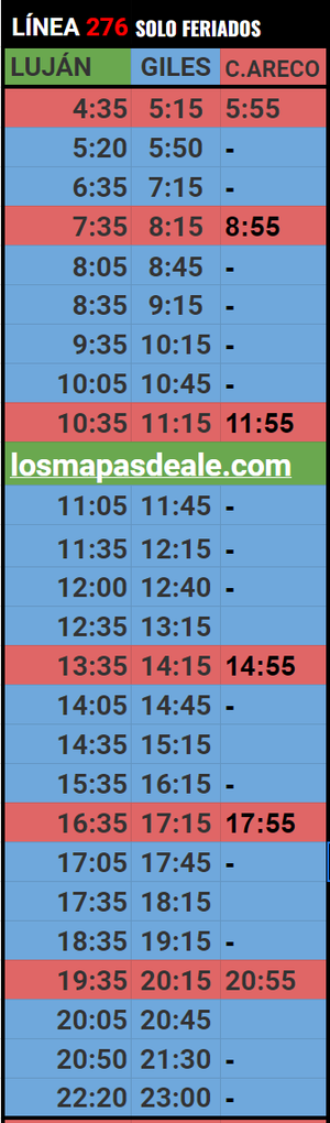 Línea 276 Luján - Giles - Carmen de Areco. Horarios 2024 y Recorrido. — Los Mapas de Ale