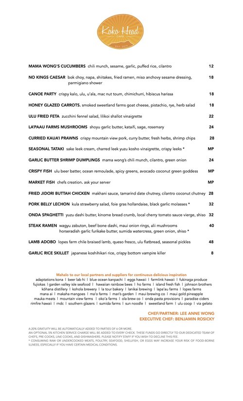 Menus — Koko Head Cafe
