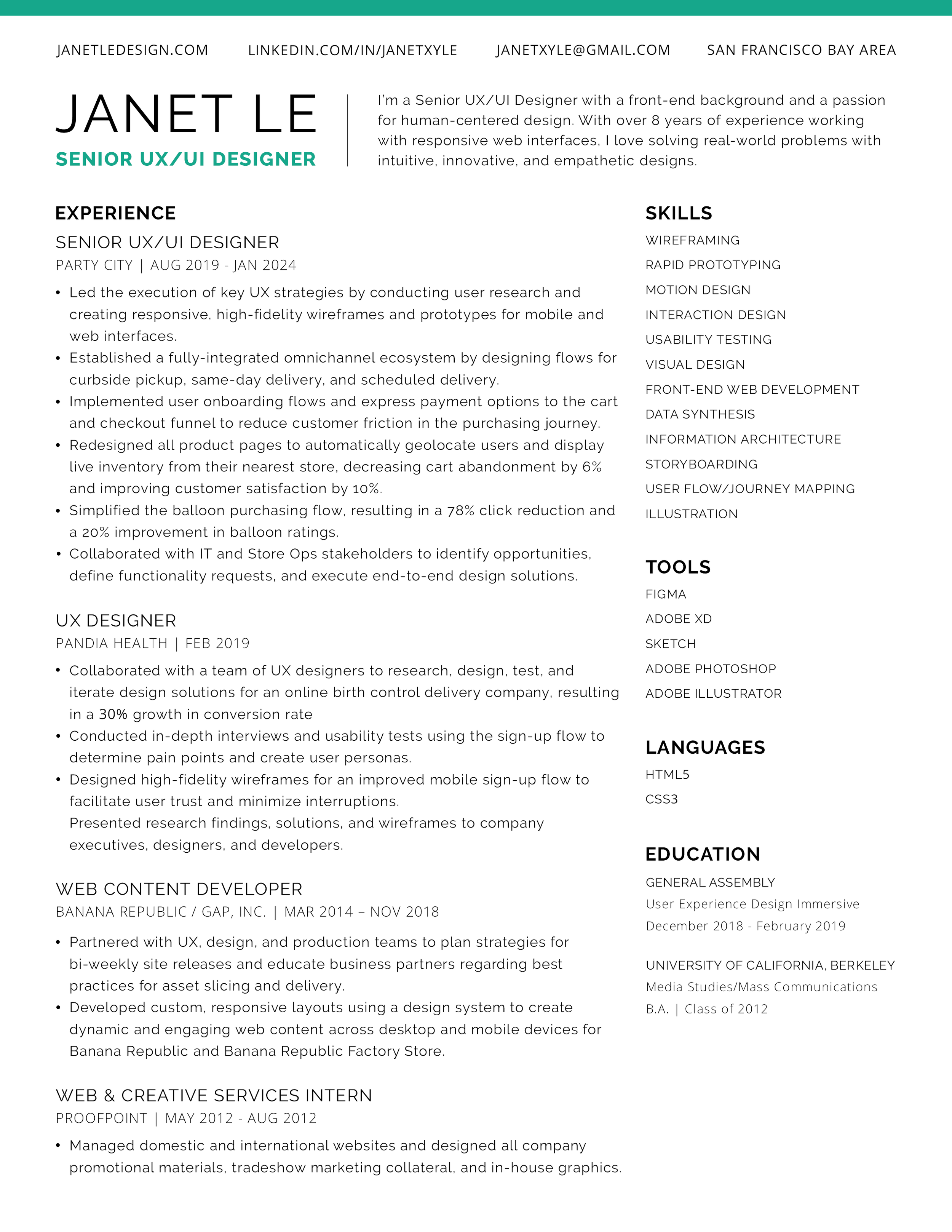 Resume — Janet Le