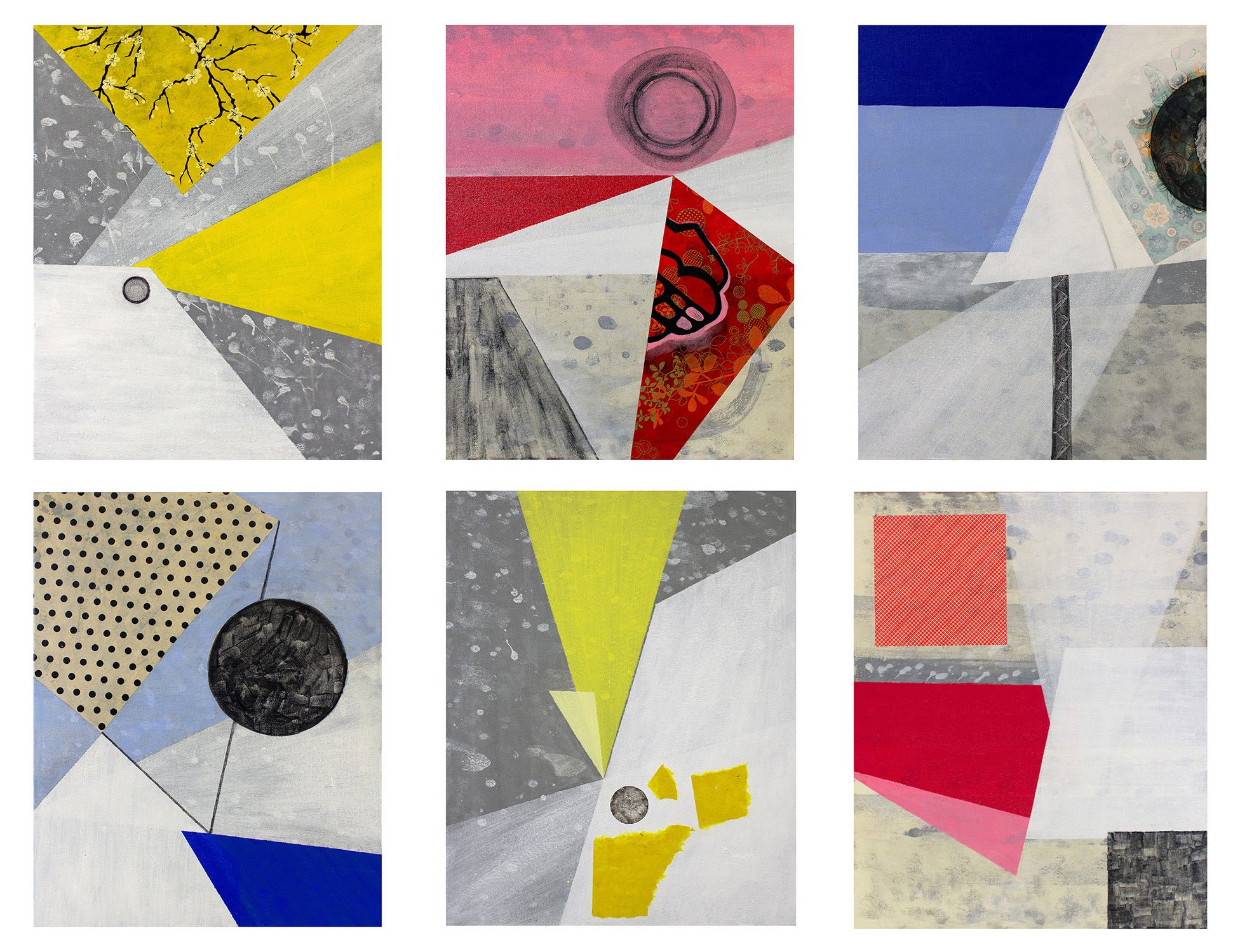 Abstract Interior (primary colors)— grid of 6—42x56" — Pamela Staker