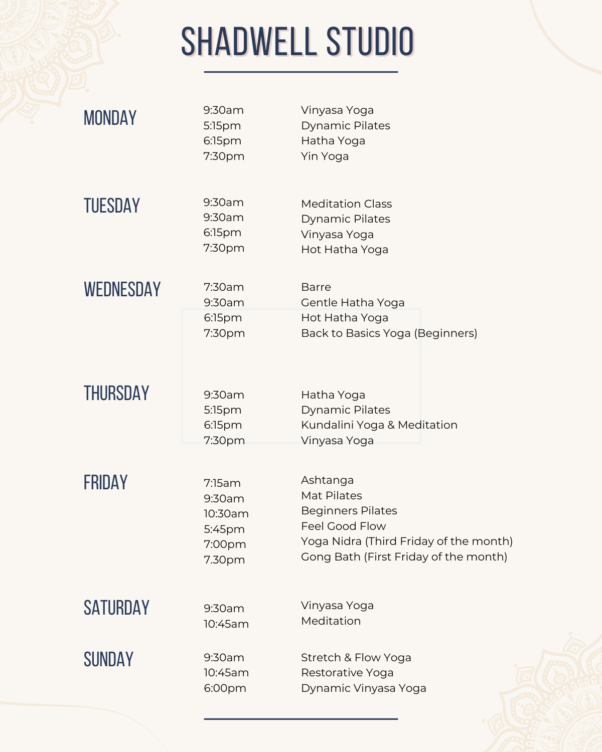 Timetable — Shadwell Studio