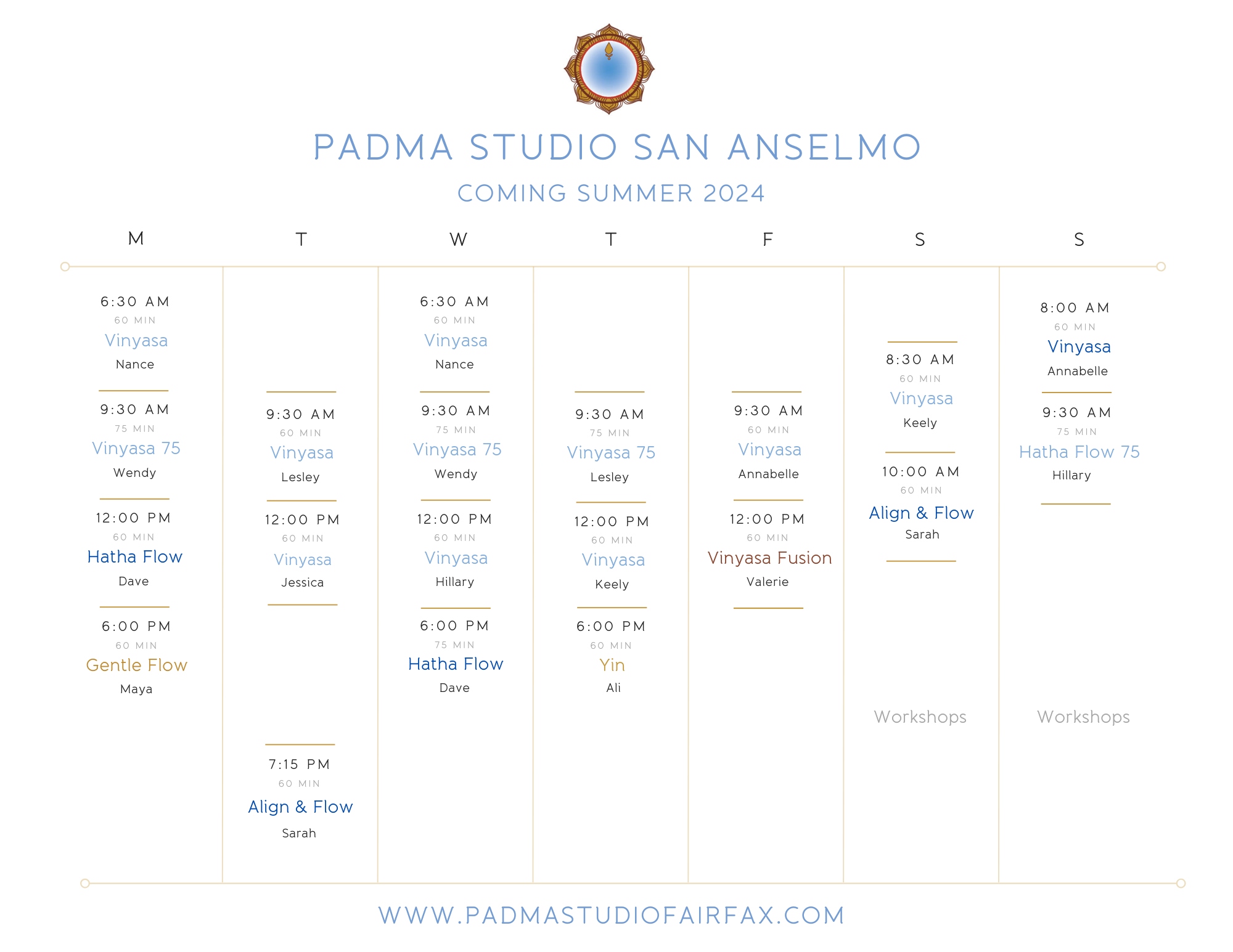 Class Schedule — Padma Studio