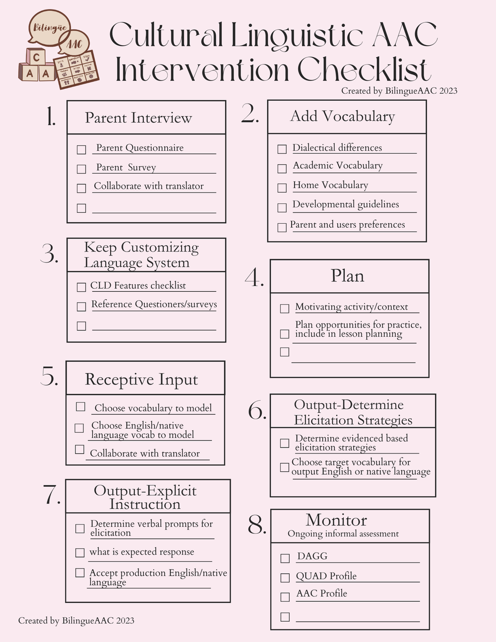 Cultural Linguistic AAC Intervention Framework & Checklist — Bilingüe AAC