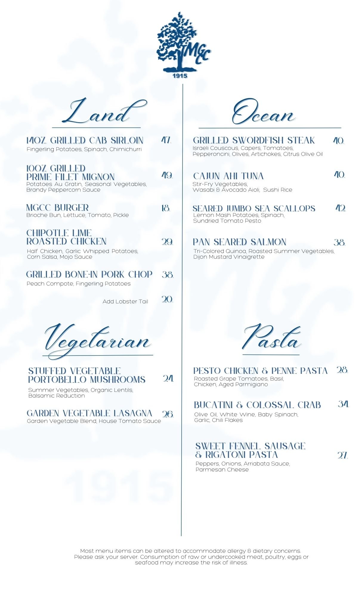 Menu 1 — Metuchen Golf & Country Club