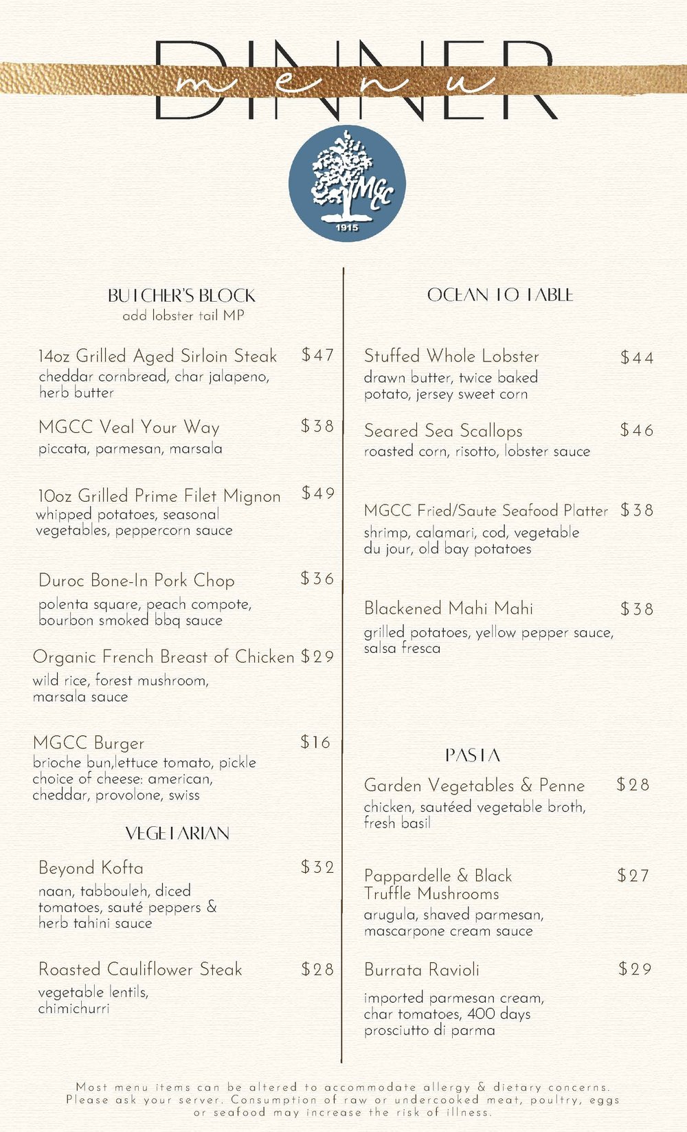 Menu 1 — Metuchen Golf & Country Club