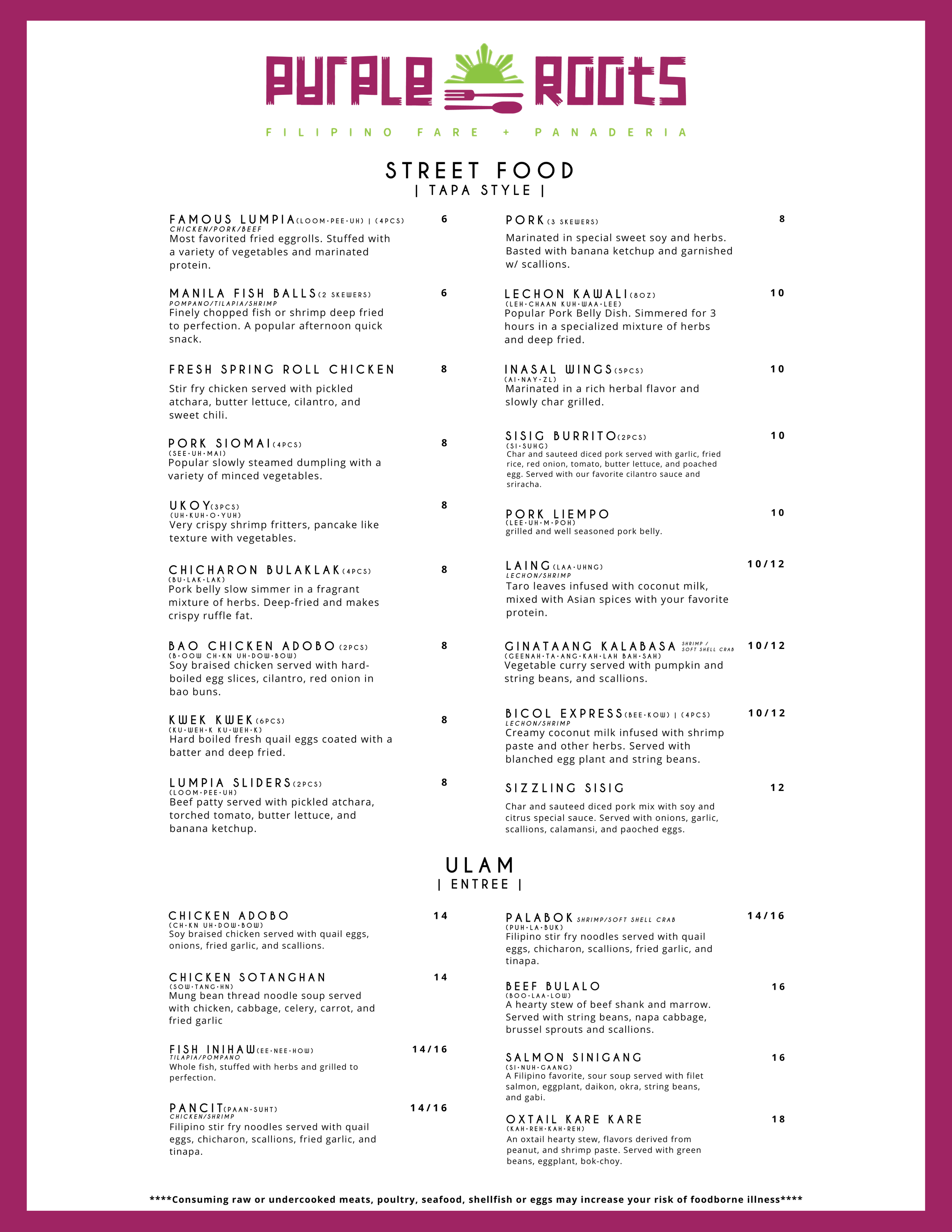 Menu — Purple Roots