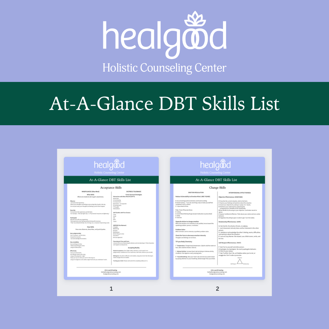 At-A-Glance Dialectical Behavior Therapy (DBT) Skills List — Healgood ...