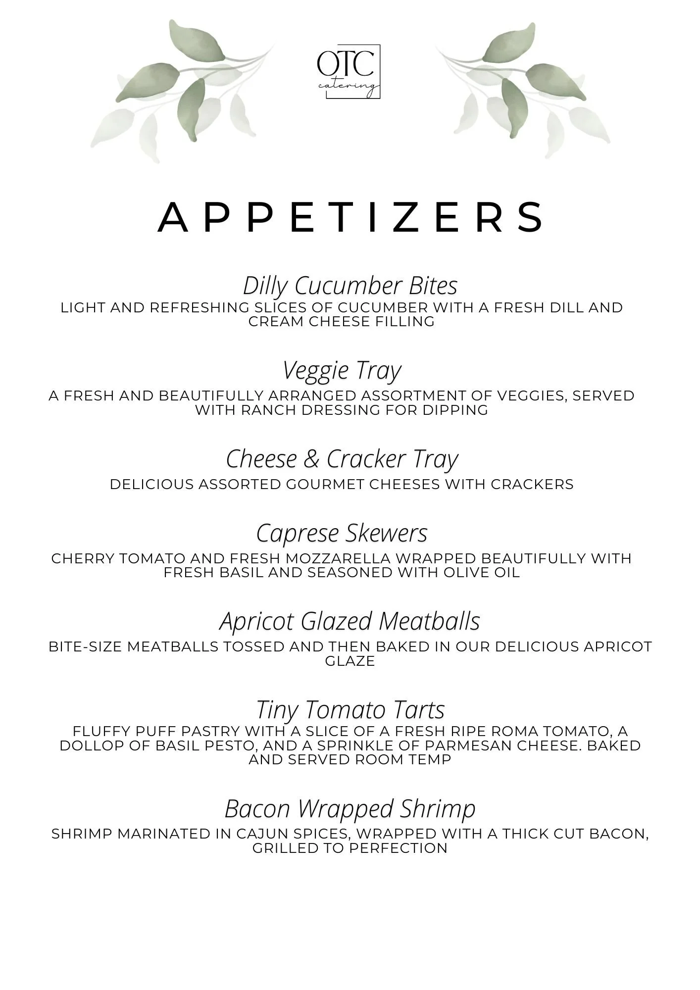 Wedding Menu — Off the Cuff Catering