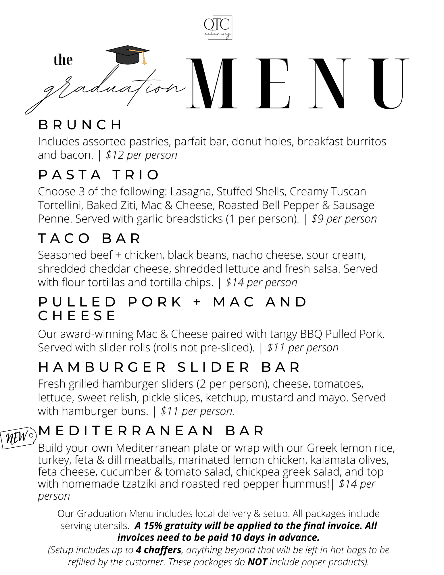 Graduation Menu — Off the Cuff Catering