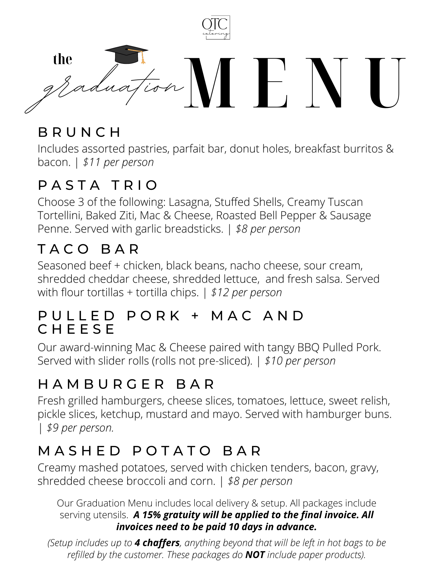 Graduation Menu — Off the Cuff Catering