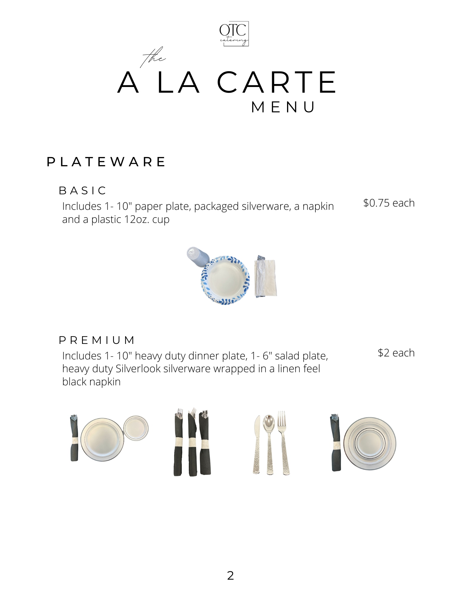 A La Carte Menu — Off the Cuff Catering