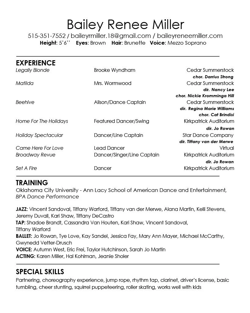 Headshot/Resume — Bailey Renee Miller