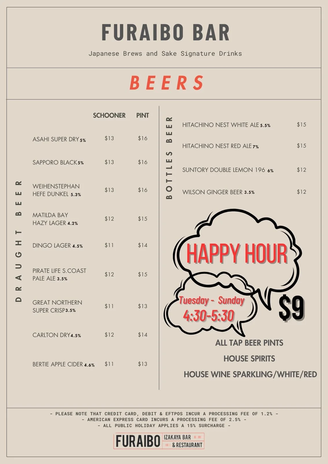 Furaibo Bar Bites Menu — Furaibo