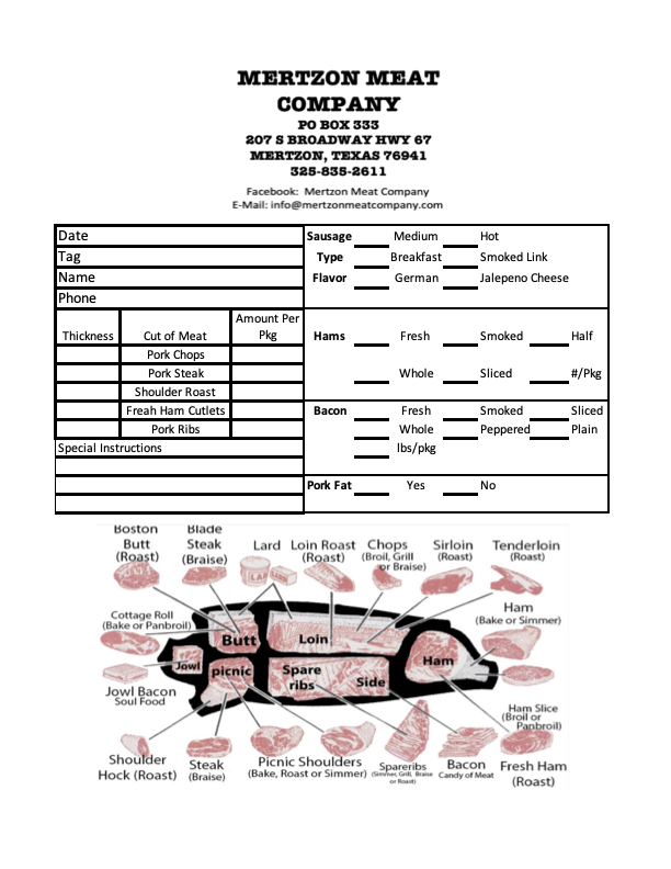 Cut Sheets — Mertzon Meat Company