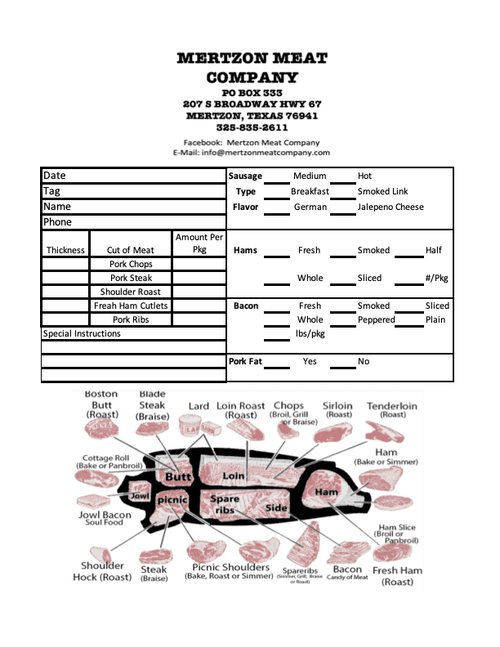 Cut Sheets — Mertzon Meat Company