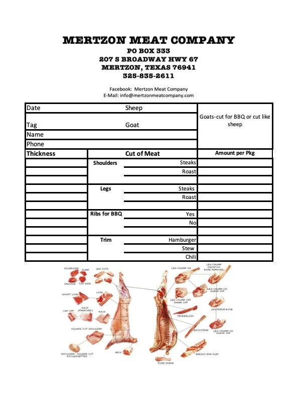 Cut Sheets — Mertzon Meat Company