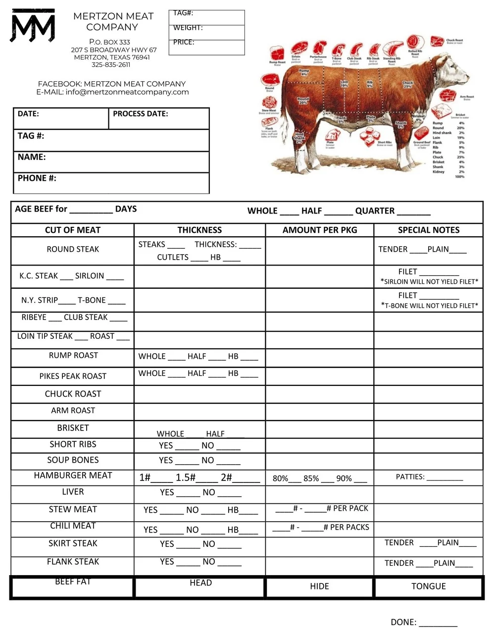 Cut Sheets — Mertzon Meat Company