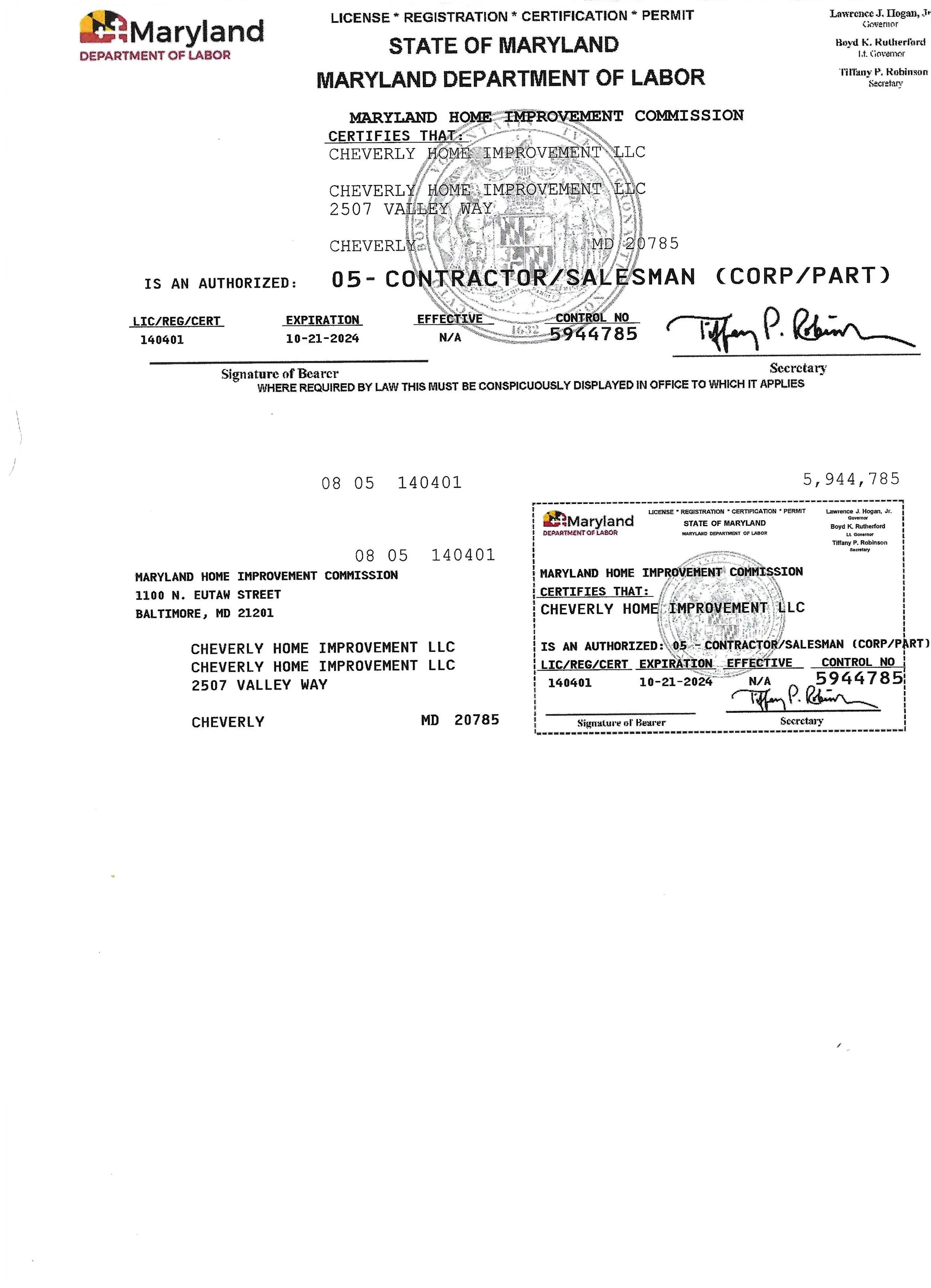 General 1 — CHEVERLY HOME IMPROVEMENT