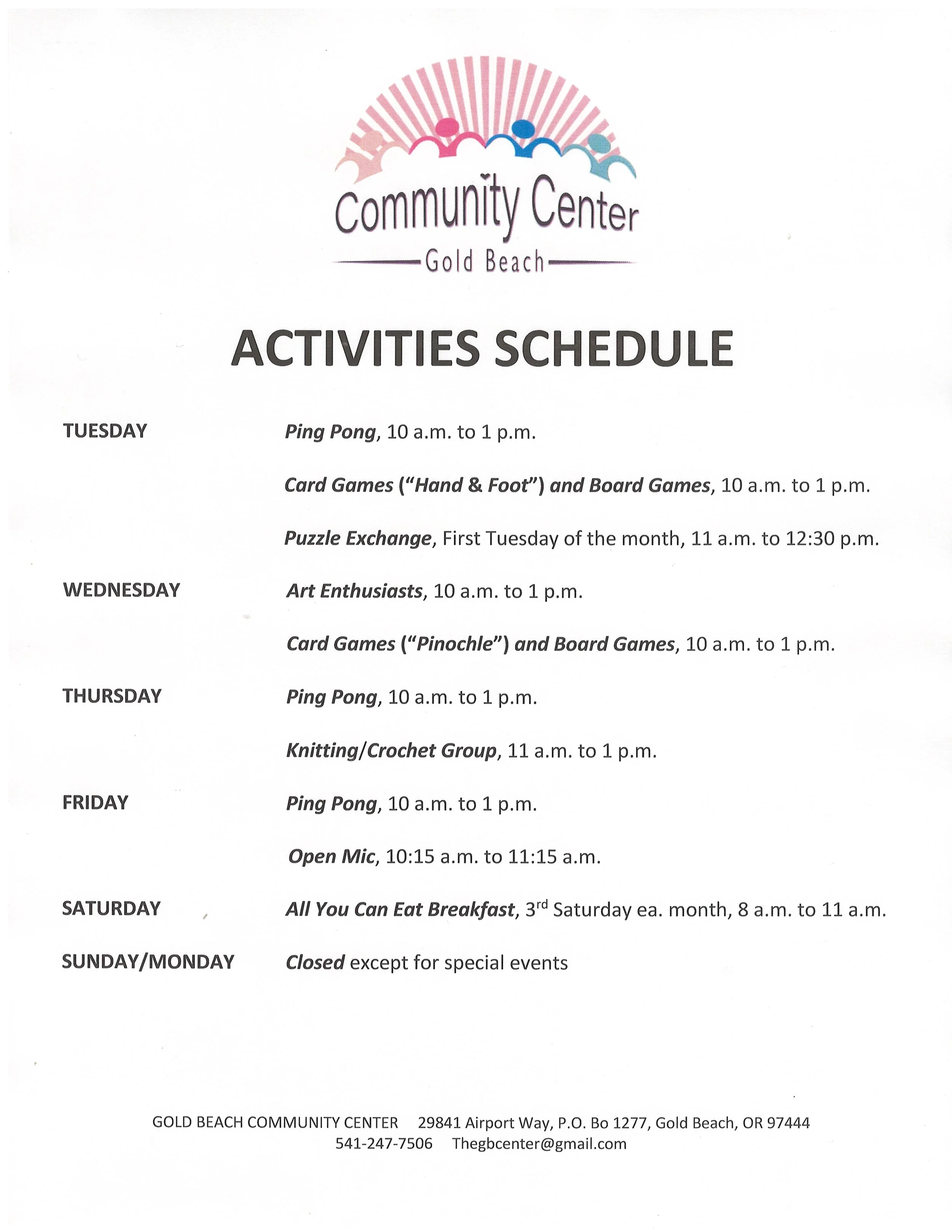 Events — Gold Beach Community Center