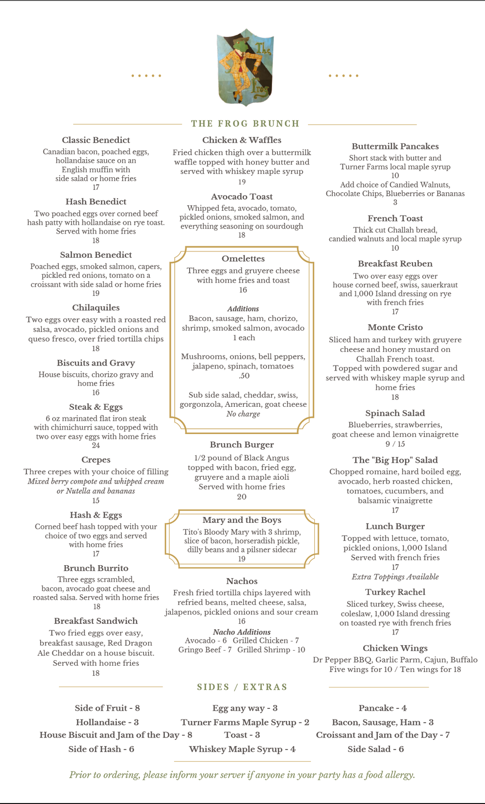 Menu 1 — The Frog Restaurant