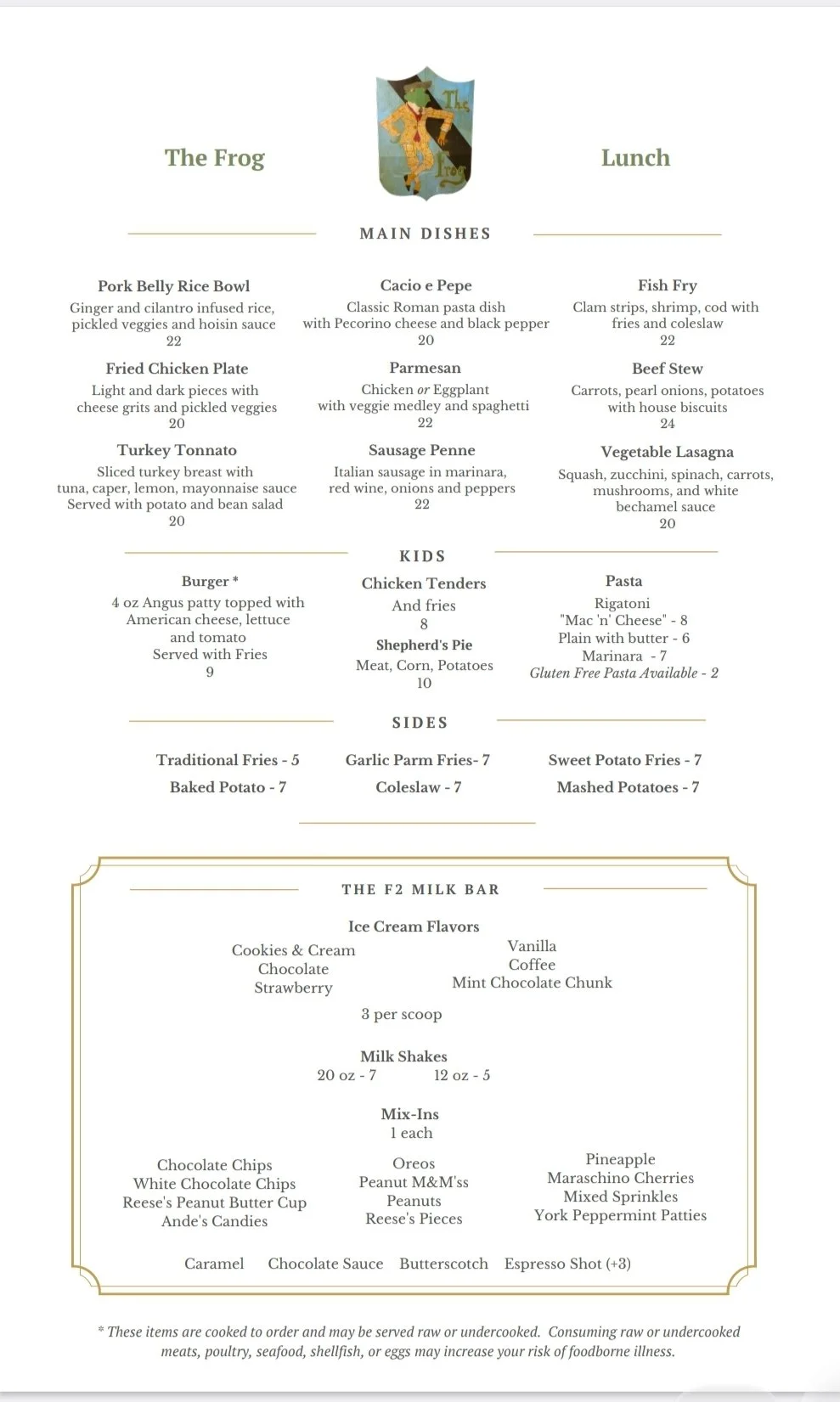 Menu 1 — The Frog Restaurant