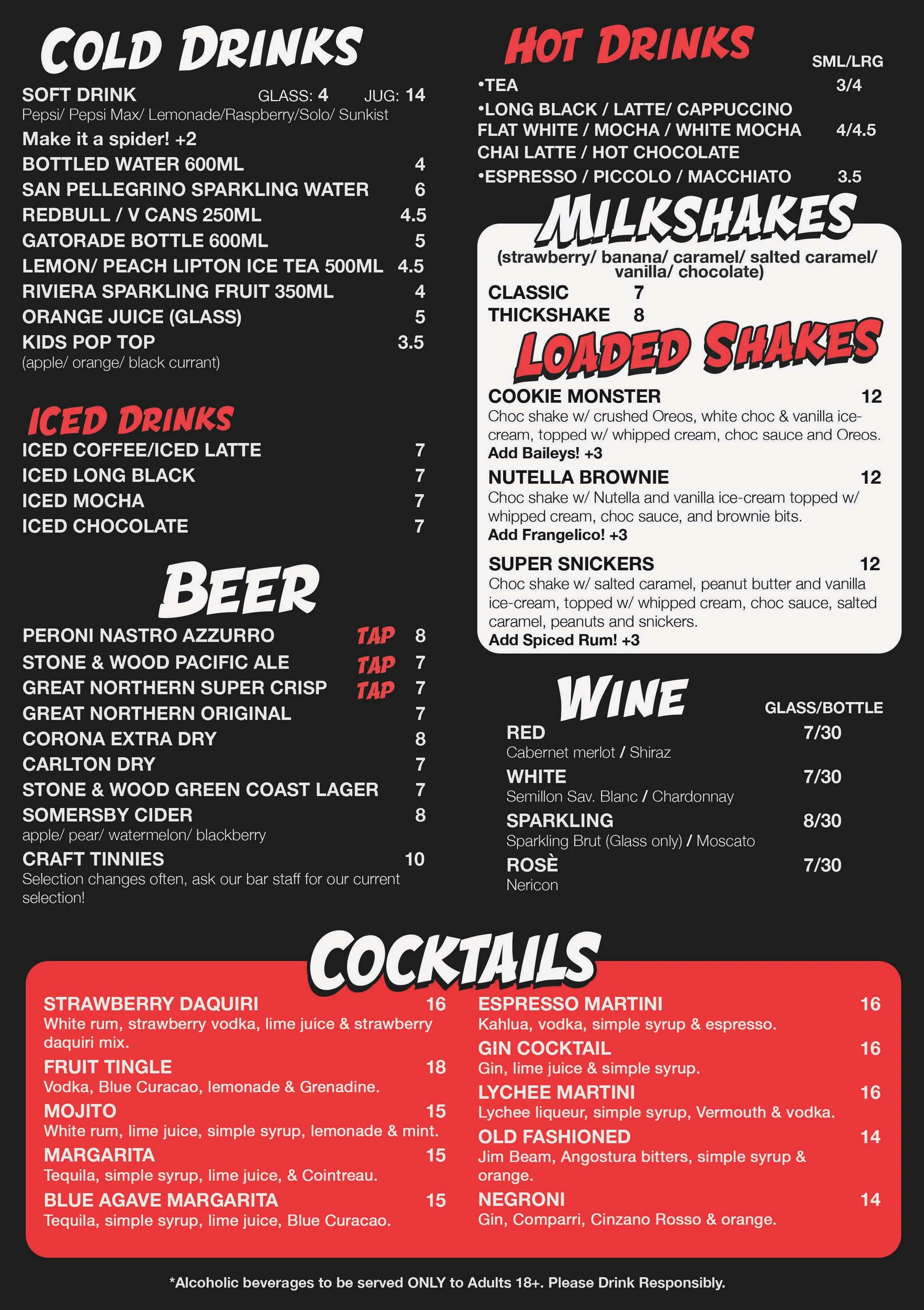Drinks Menu — OMC BURGERS & BAR Gregory Hills