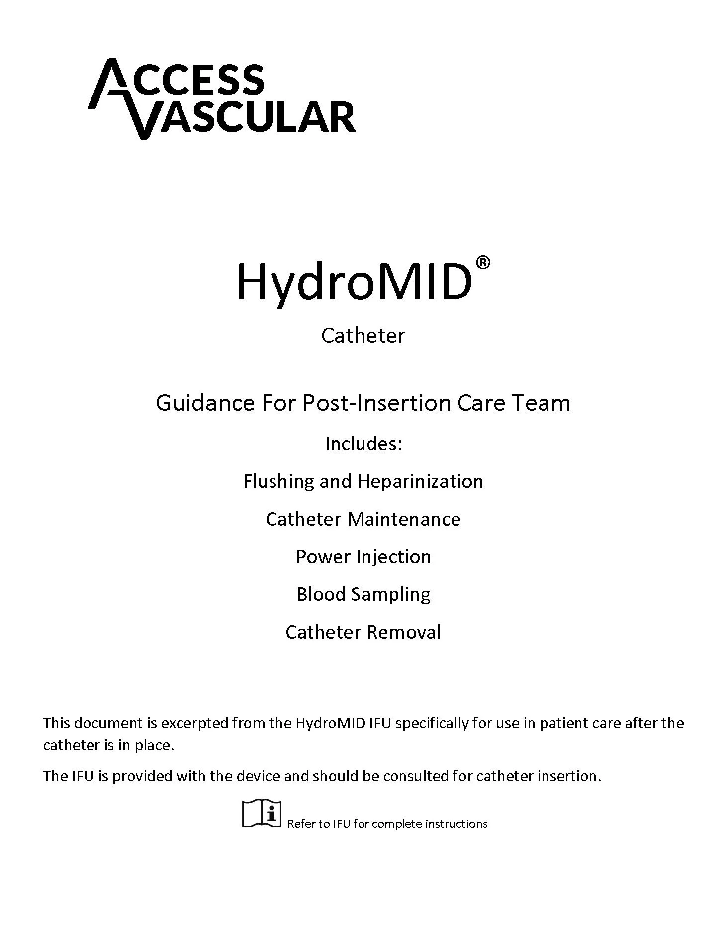 HydroMID Midline Catheter Care Team Guidance
