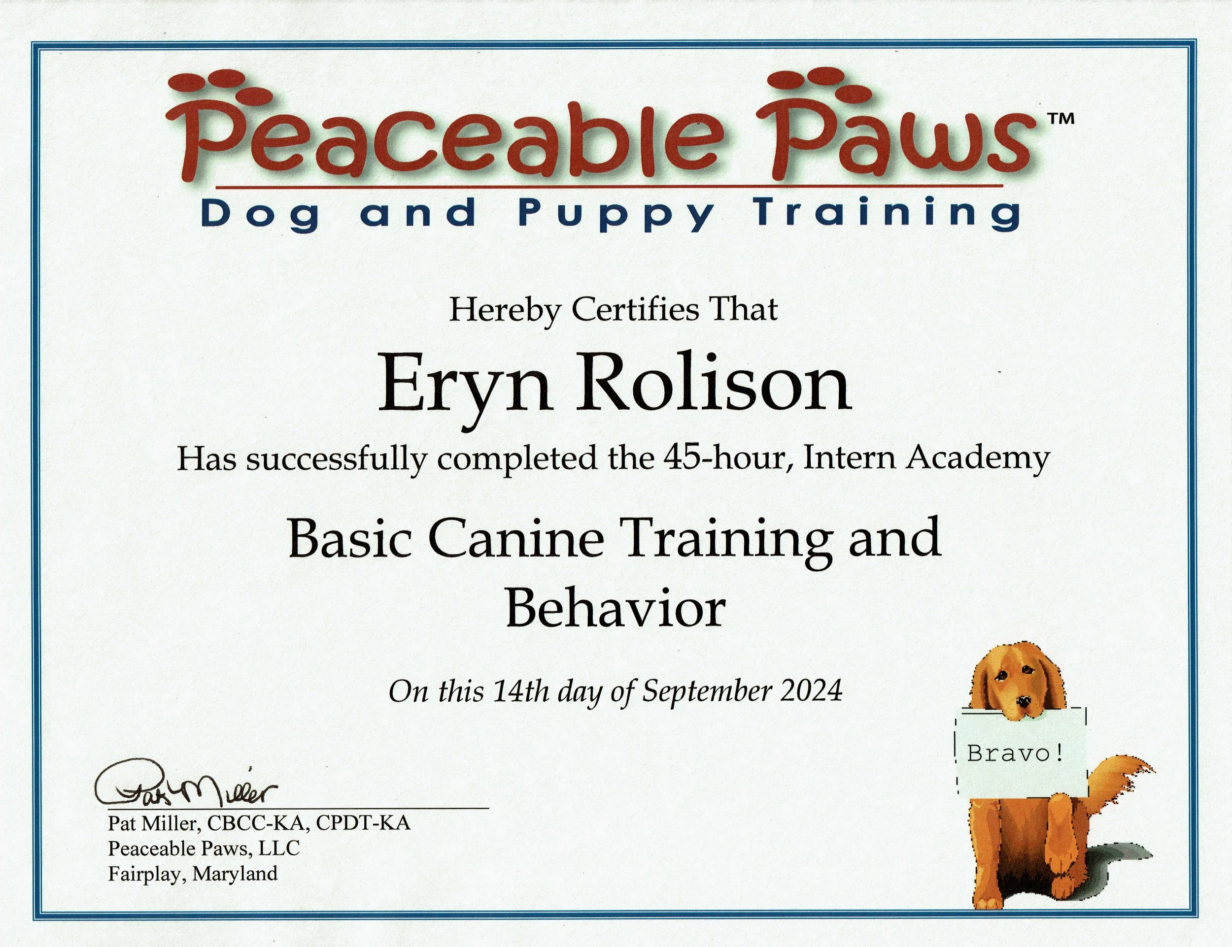 Pat Miller Level 1 Academy Graduate — Wonderdog Training, LLC