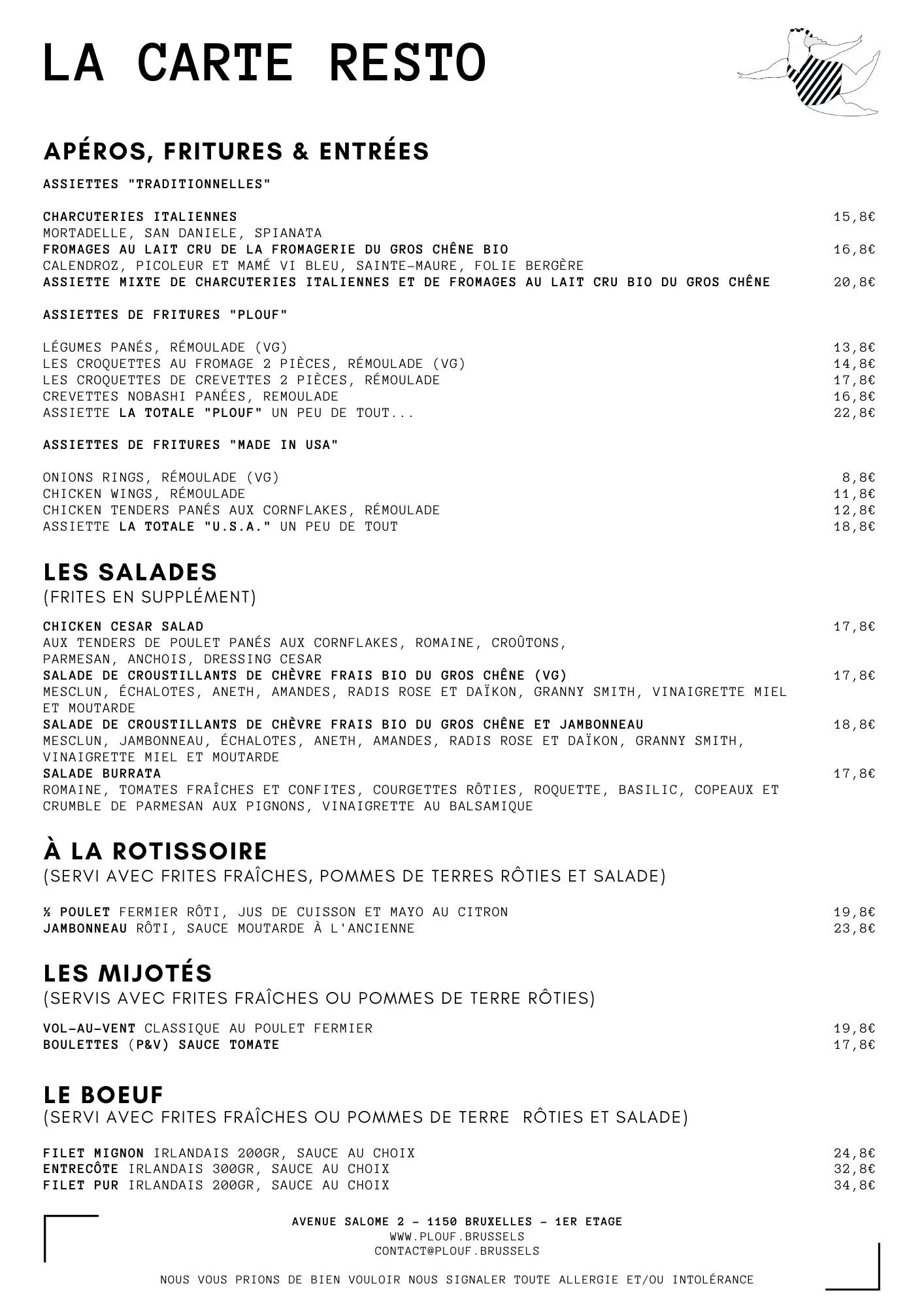 LA CARTE DU RESTO — PLOUF