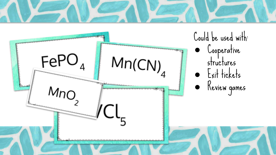 Chemistry Naming with Transition Metal Charges Task Cards ...