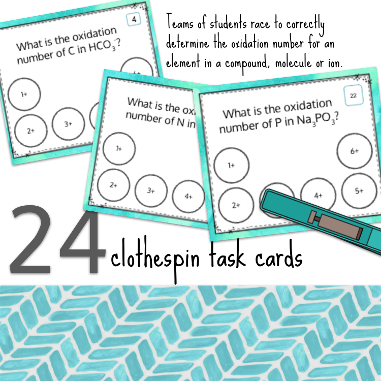 AP Chemistry Oxidation Numbers Clothespin Task Cards Race ...