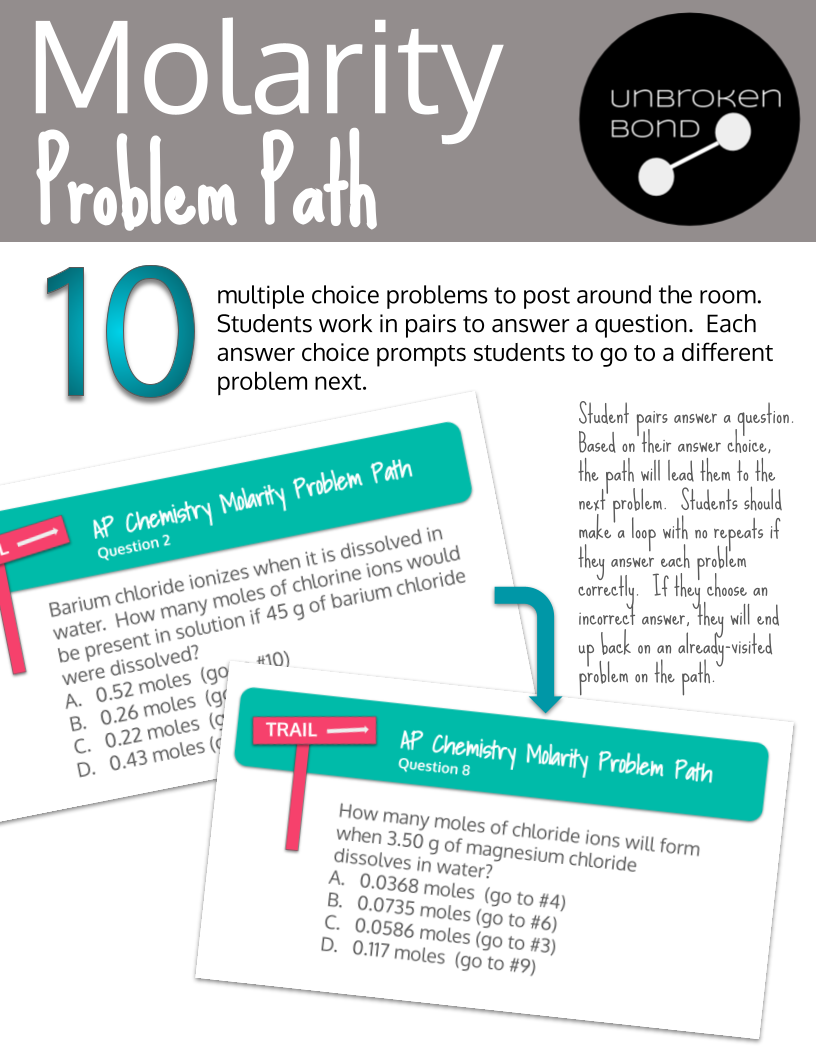 AP Chemistry Molarity Calculations Problem Path — rebeccaunbrokenbond
