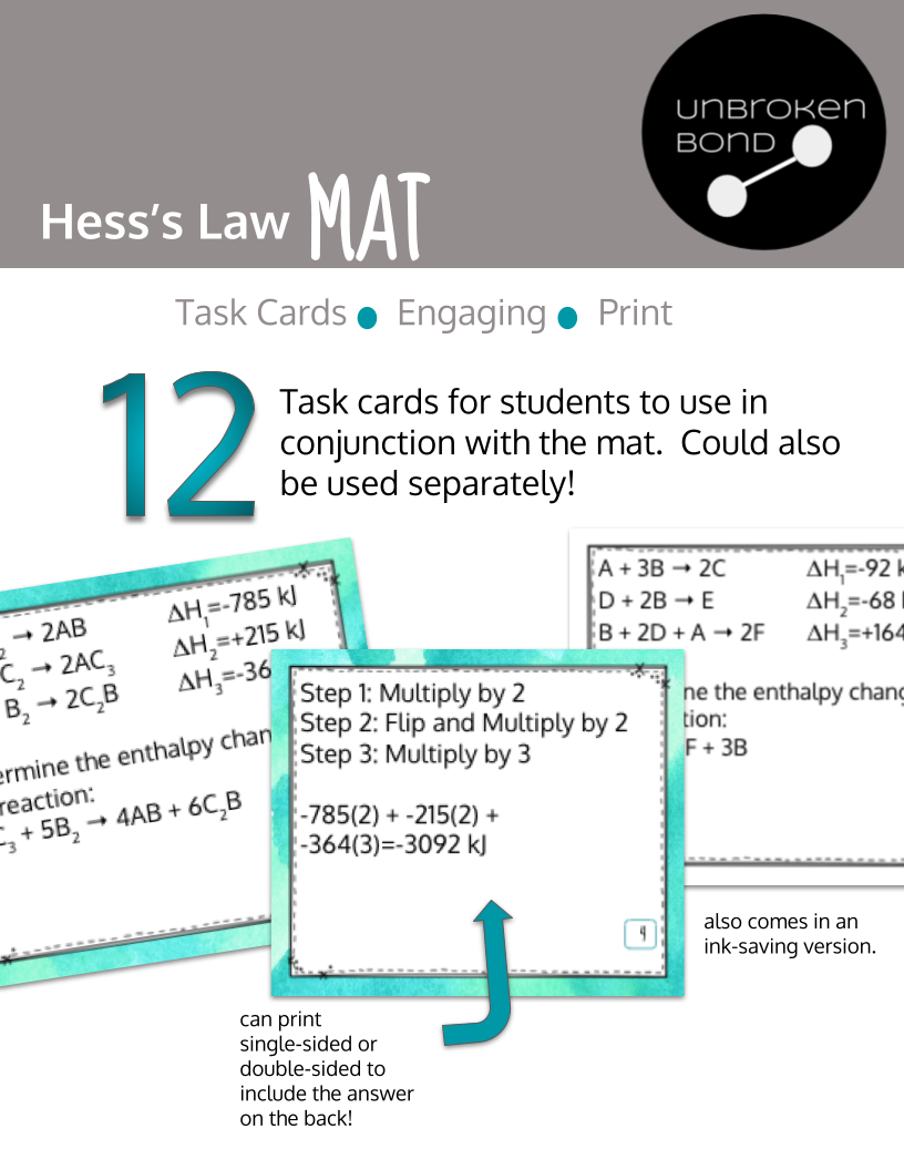 AP Chemistry Hess's Law Mastery Mat and Task Cards — rebeccaunbrokenbond