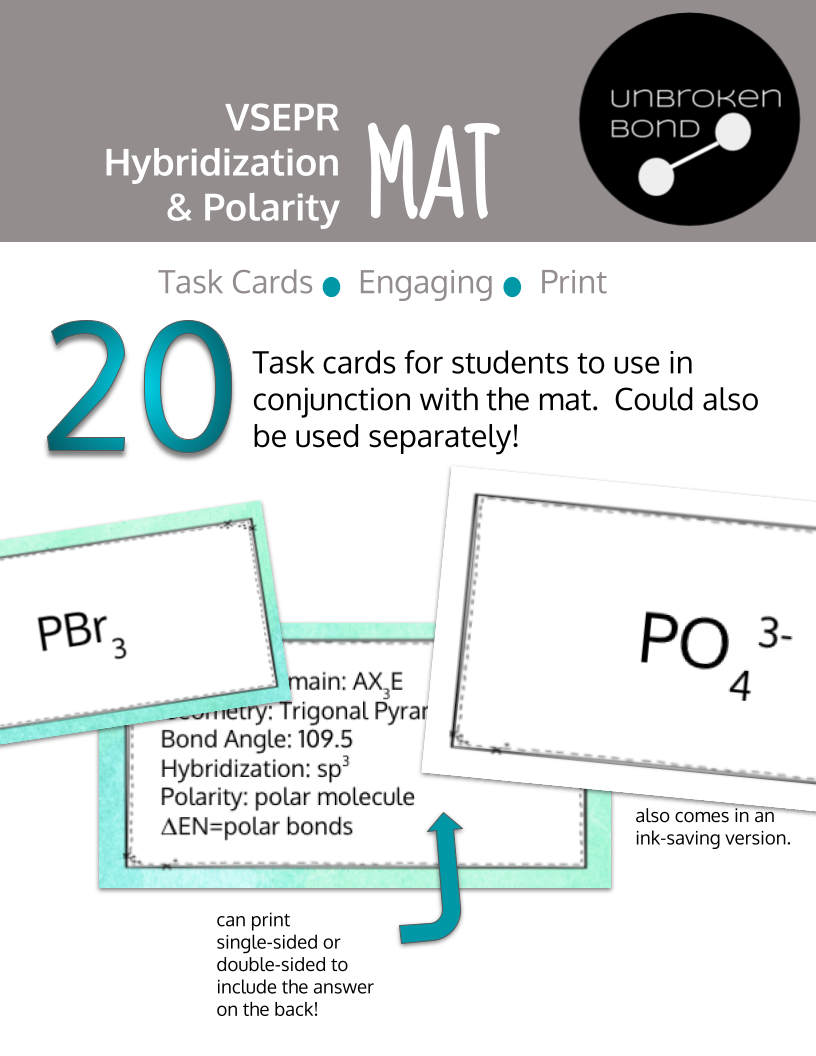 AP Chemistry VSEPR Hybridization Polarity Mastery Mat + Task Cards ...
