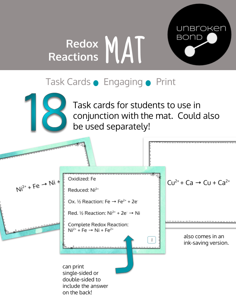AP Chemistry Redox Reactions Mastery Mat + Task Cards — rebeccaunbrokenbond