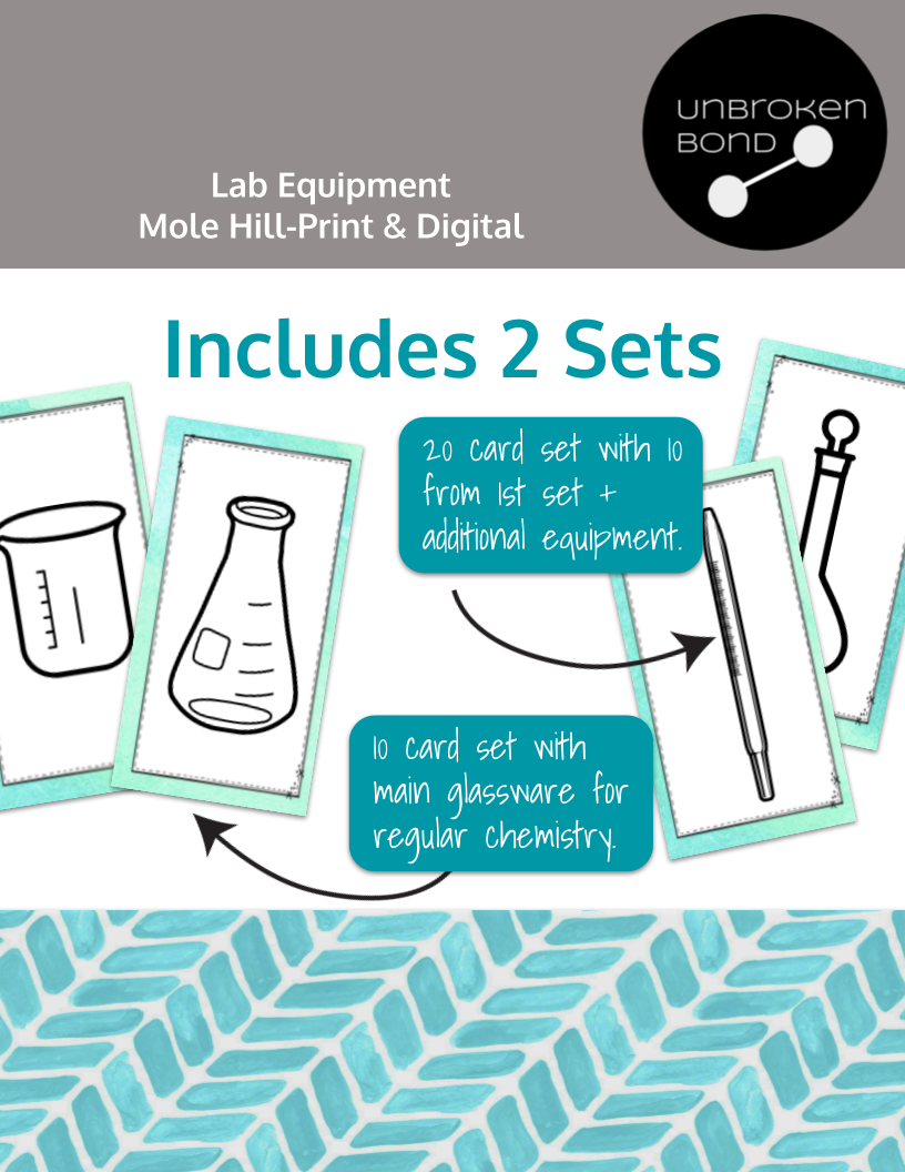 Chemistry Lab Equipment Mole Hill Printable in 10-card and 20-card ...