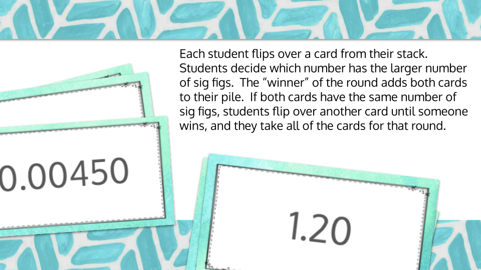 Chemistry Significant Figures Sig Fig WAR Card Game — rebeccaunbrokenbond