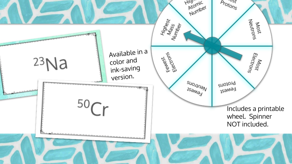 Chemistry PNE Protons Neutrons Electrons WAR Card Game ...