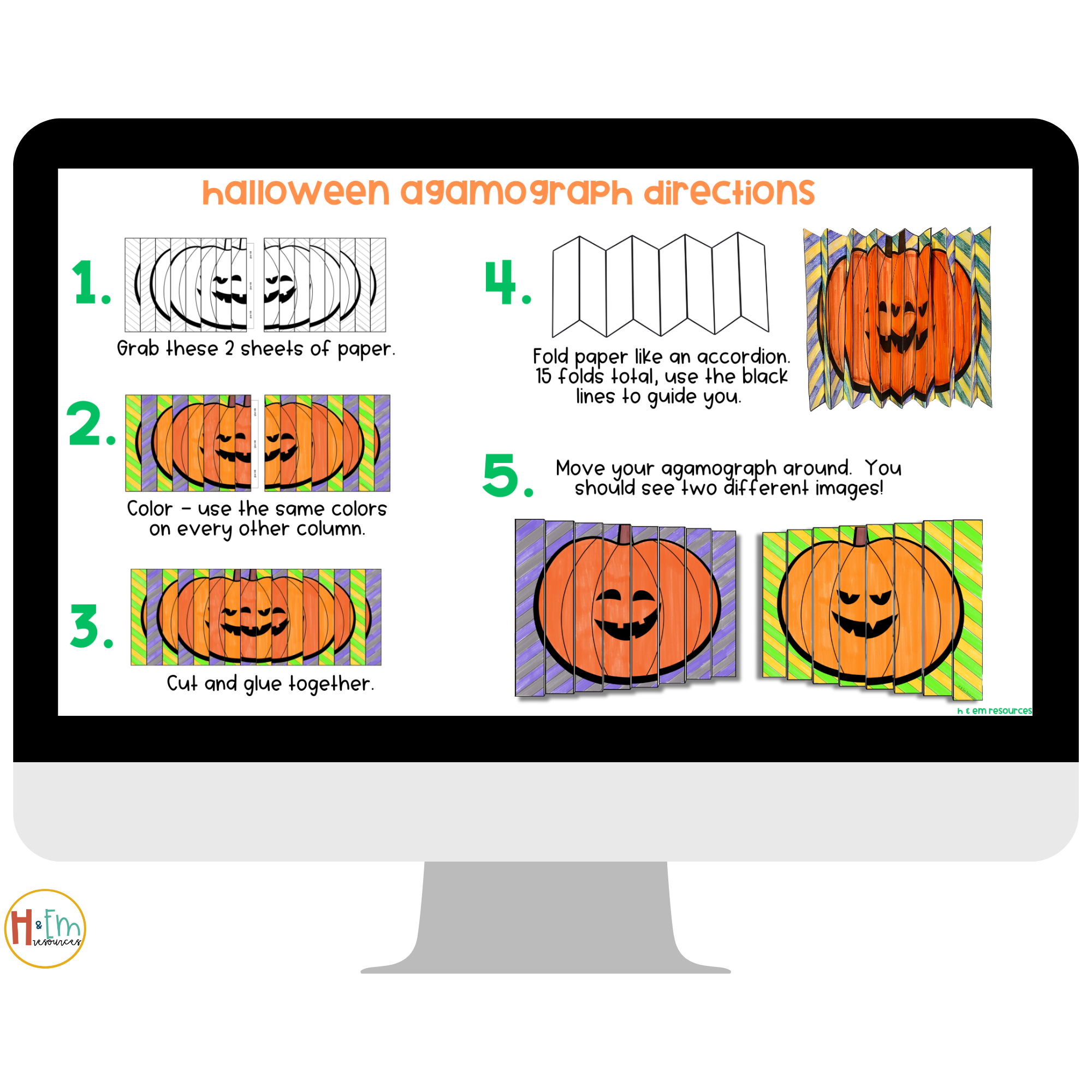Halloween Pumpkin 3D Agamograph Art Activity, Jack o Lantern Craft ...
