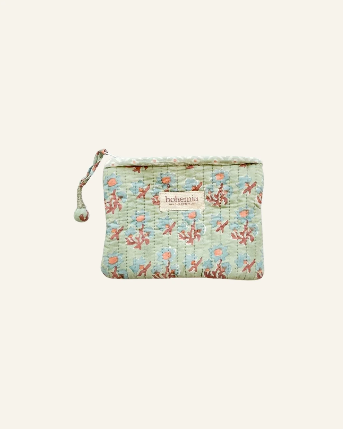Floral Indian Block Print Pouch - Duck Egg — Katie Garland Designs