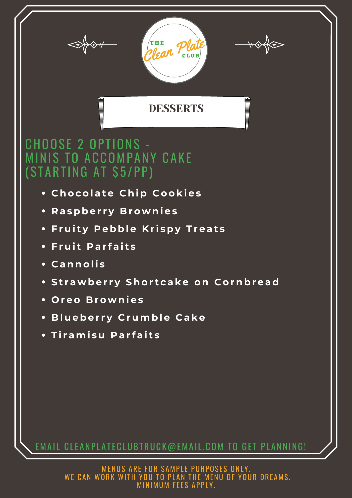 Clean Plate Club Sample Menu — Culinary Collective