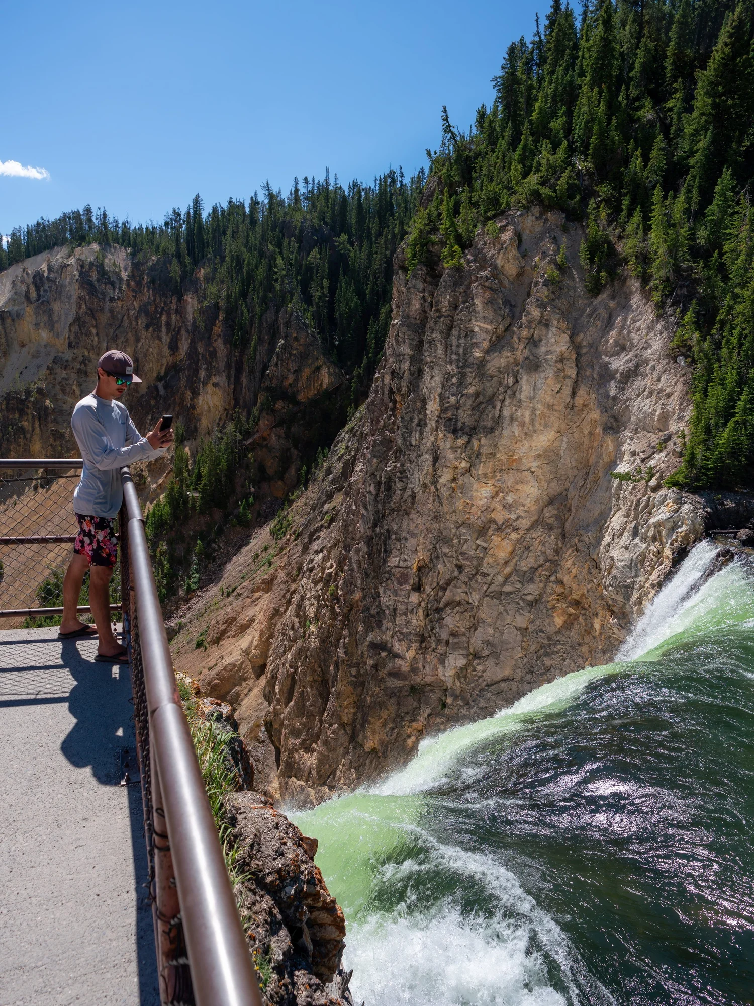 Hiking the Brink of the Lower Falls Trail in Yellowstone National Park ...