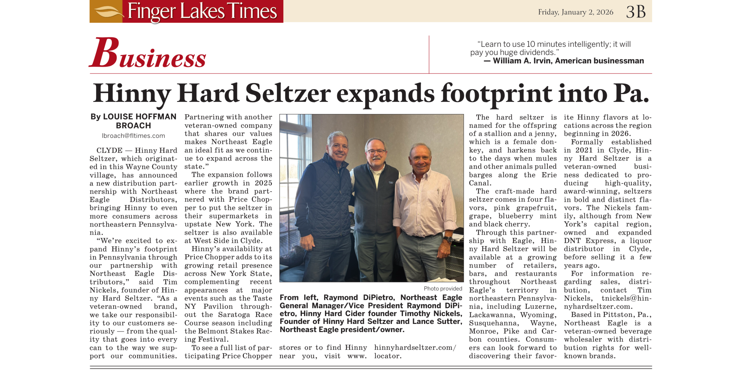 Award-Winning Hinny Hard Seltzer featured article in the finger lakes ...