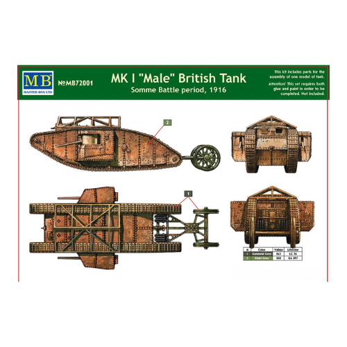 Mk.I 'Male' British Tank, Somme Battle period, 1916 1/72 MSTBX 72001 ...