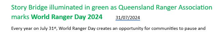 World Ranger Day — Queensland Ranger Association