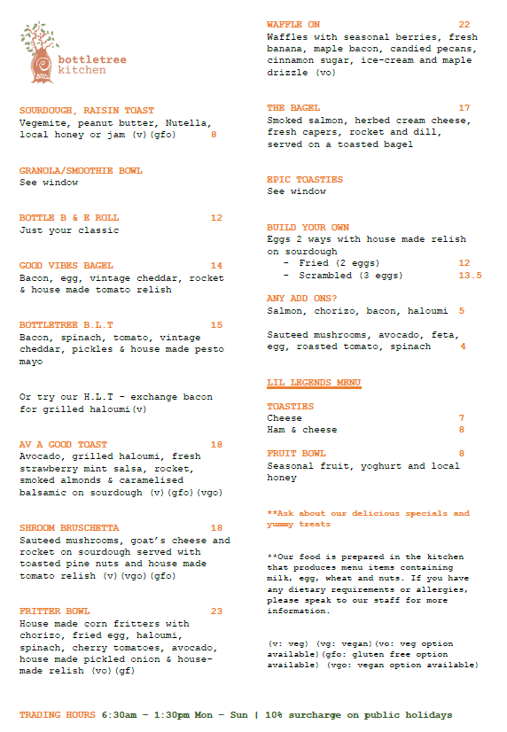 Menu — Bottletree Kitchen