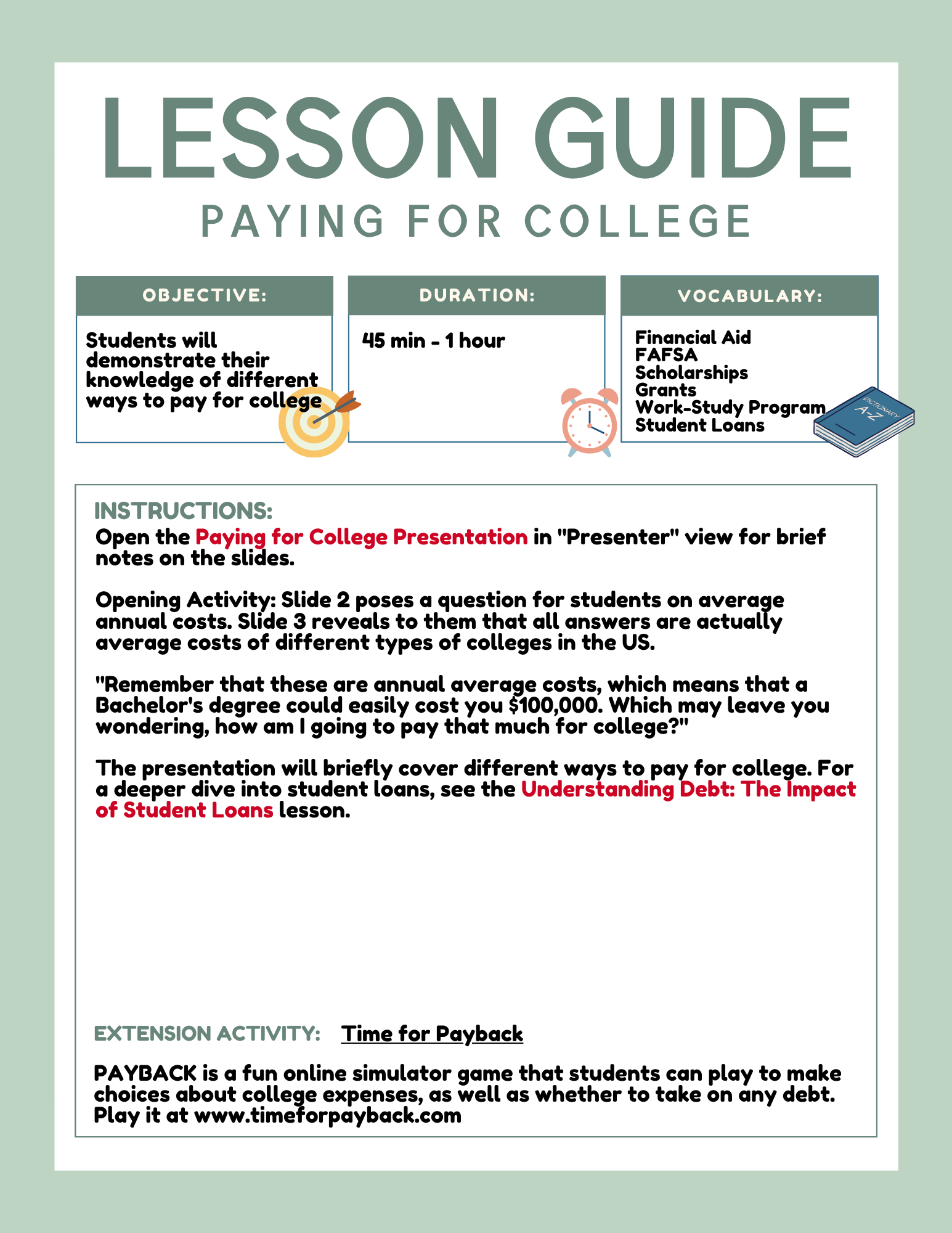 Paying for College Lesson — PREDEGREE